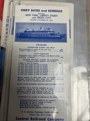 1966 Ferry Rates & Schedule Time Tables New York - Liberty Street ...