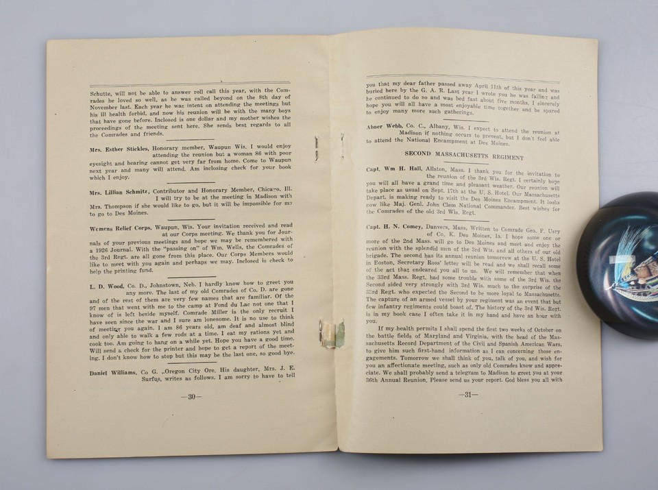 Vintage 1926 Civil War Reunion Summary 3rd Wisconsin Infantry Regiment ...