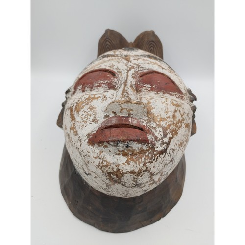 African Faced Mask 17" Hand Carving Punu Lumbo Gabon Funeral White | eBay