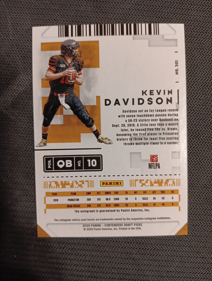 2020 Contenders Draft Ticket Green #301 Kevin Davidson Princeton Rookie ...