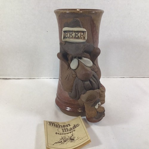 Mahon Made Stoneware 3D Pottery Ugly Face Beer Stein Mug Cowboy Hat ...
