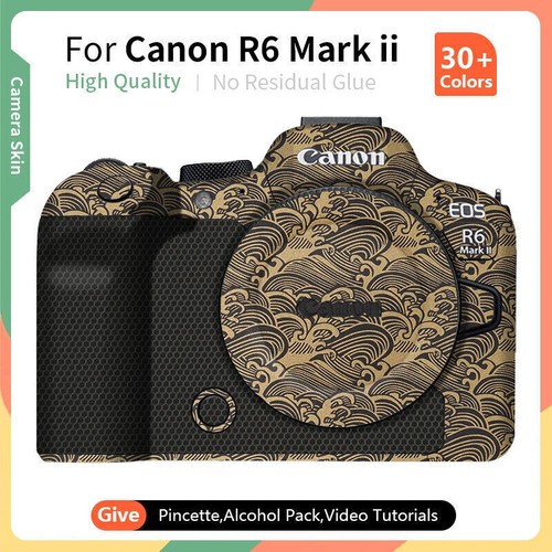 For Canon R6 Mark ii Skin Protective Sticker Wrap Skin Wave Gold White ...