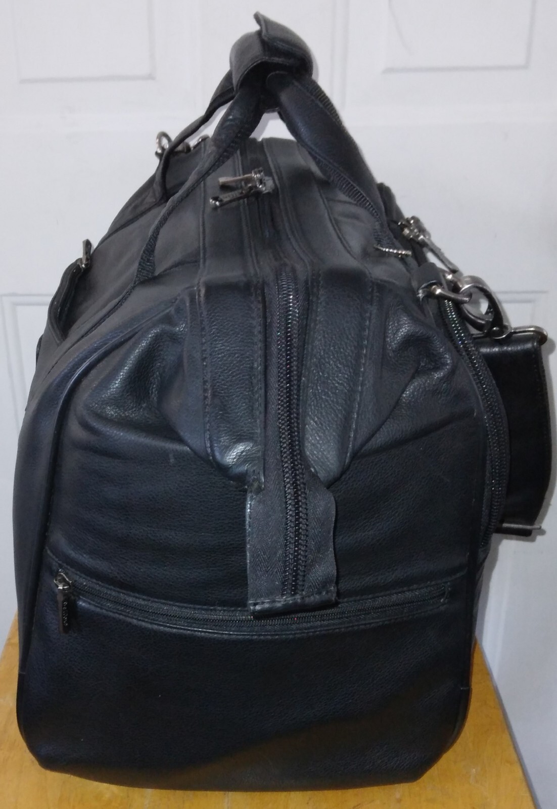 Bellino Genuine Black Leather Travel Overnight Weekender Duffle Bag | eBay