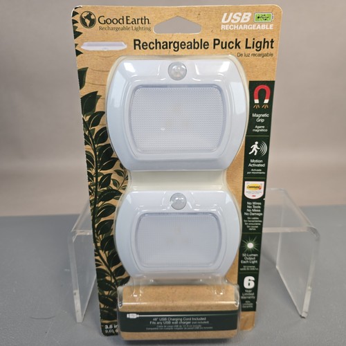 Good Earth LED USB Rechargeable Puck Light 2-Pack White Motion Sensing ...