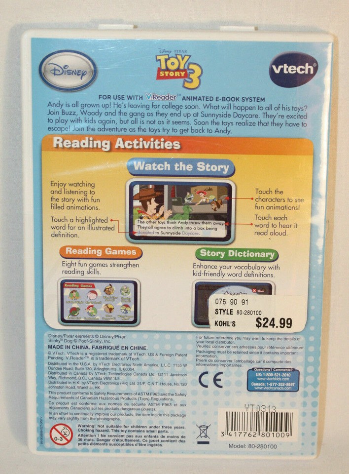 Vtech V.Reader Disney Pixar Toy Story 3 Animated E-Book System Ages 3-5 ...