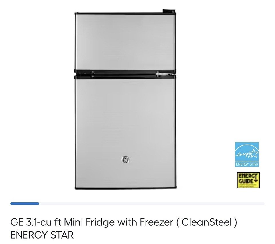 GE Mini Fridge 3.1 Cu Ft Compact Refrigerator with Freezer Stainless ...