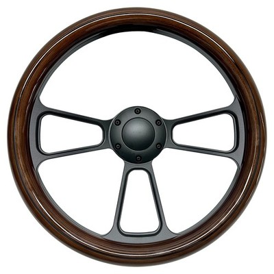 Hiwowsport 14" Universal Grain Wood Steering Wheel Black 3-Spoke 1.5 ...