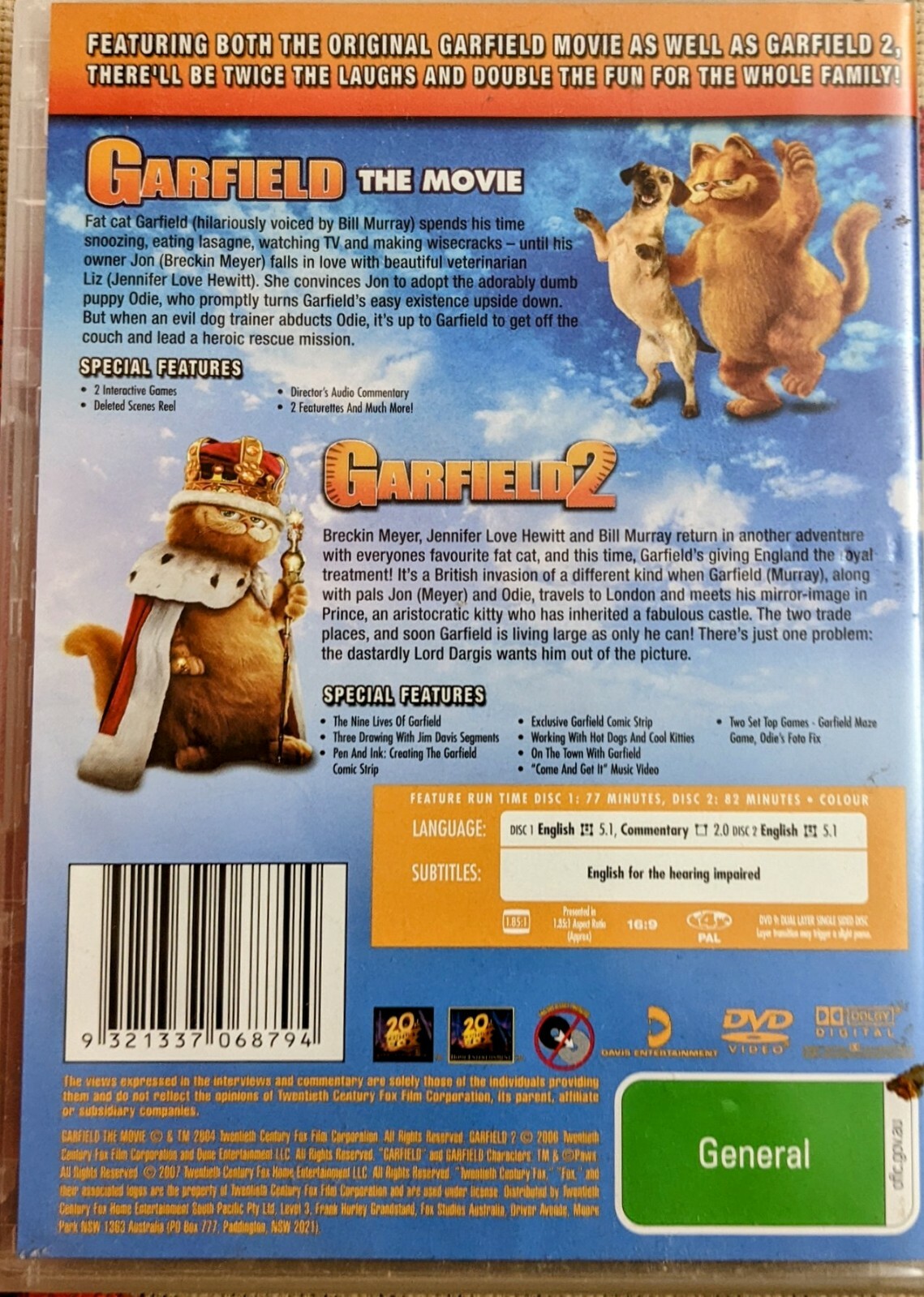 Garfield / Garfield 2 | Double Pack (Box Set Double Pack, DVD, region 4 ...