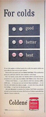 1957 Coldene Cold Tablets Vintage Print Ad Relief Cough Sneezes Sore ...