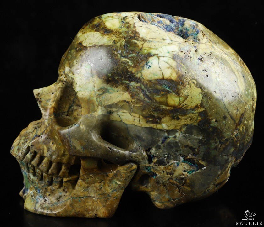 Gemstone 5.1" Azurite & malachite Carved Crystal Skull,Super Realistic ...