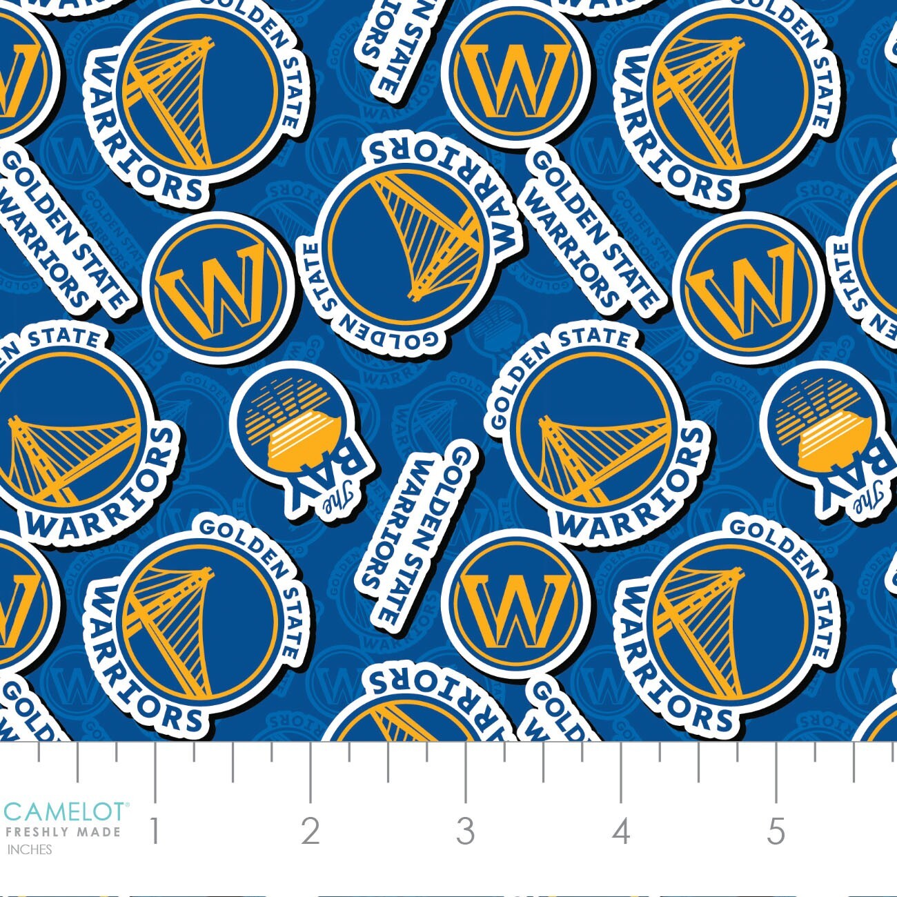 NBA Golden State Warriors Sticker Logo Blue Cotton Fabric by the Yard ...