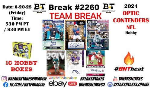 NEW ENGLAND PATRIOTS 2024 Optic Contenders Football Hobby 10 BOX Break ...