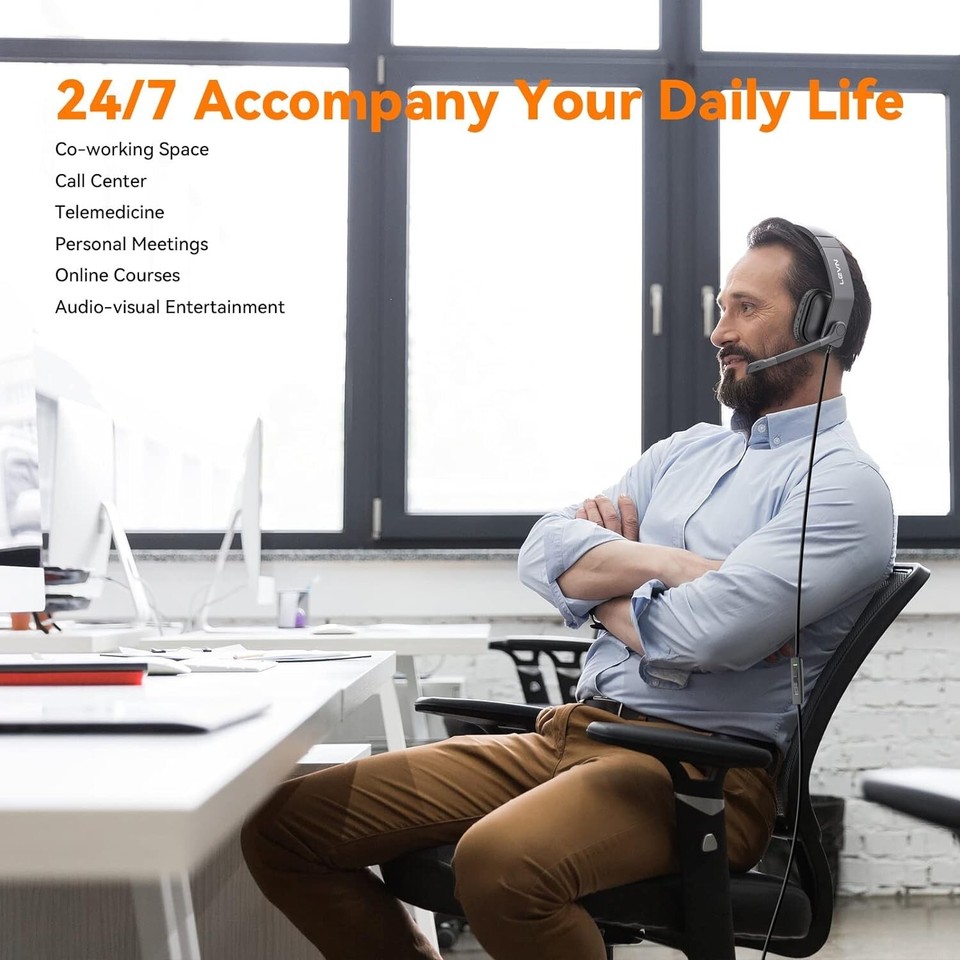 LEVN Wired Headset, USB Headset with Microphone for PC with Noise ...