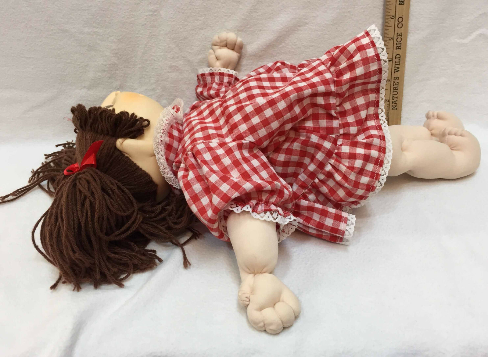 Cabbage Patch Doll Handmade Soft Body Brown Yarn Hair Red Dress ...