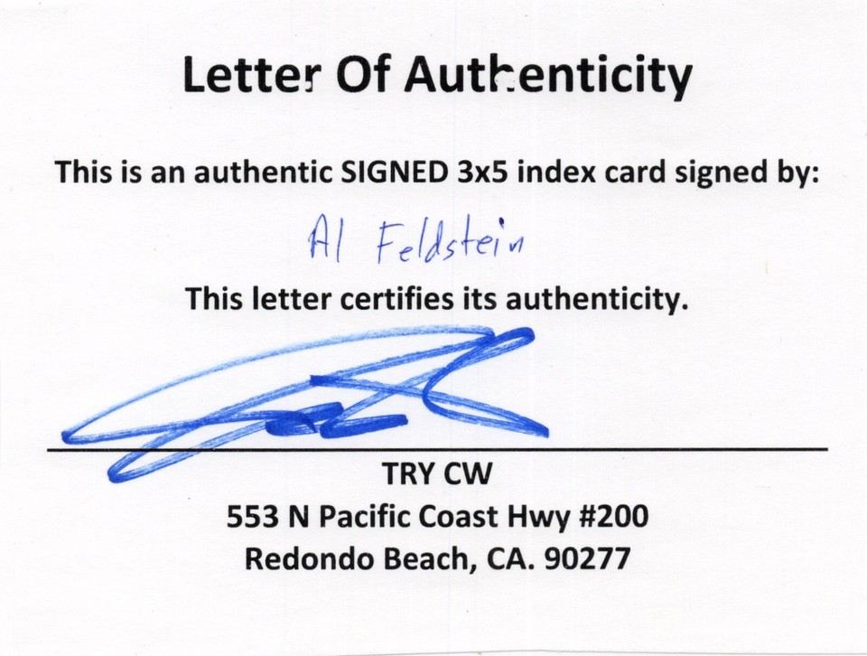 Al Feldstein - Signed Index Card (MAD Cartoonist) + COA | eBay