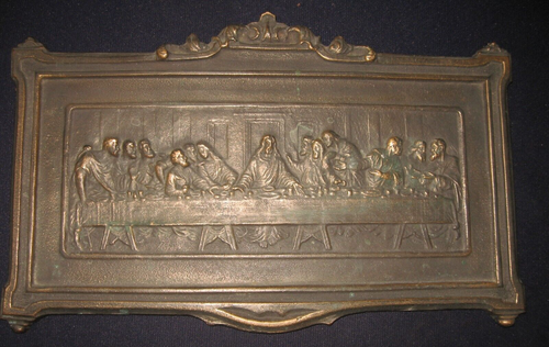 ANTIQUE LAST SUPPER BRONZE PLAQUE HEAVY 4.5 LB LEONARDO DA VINCI 12"x7 ...