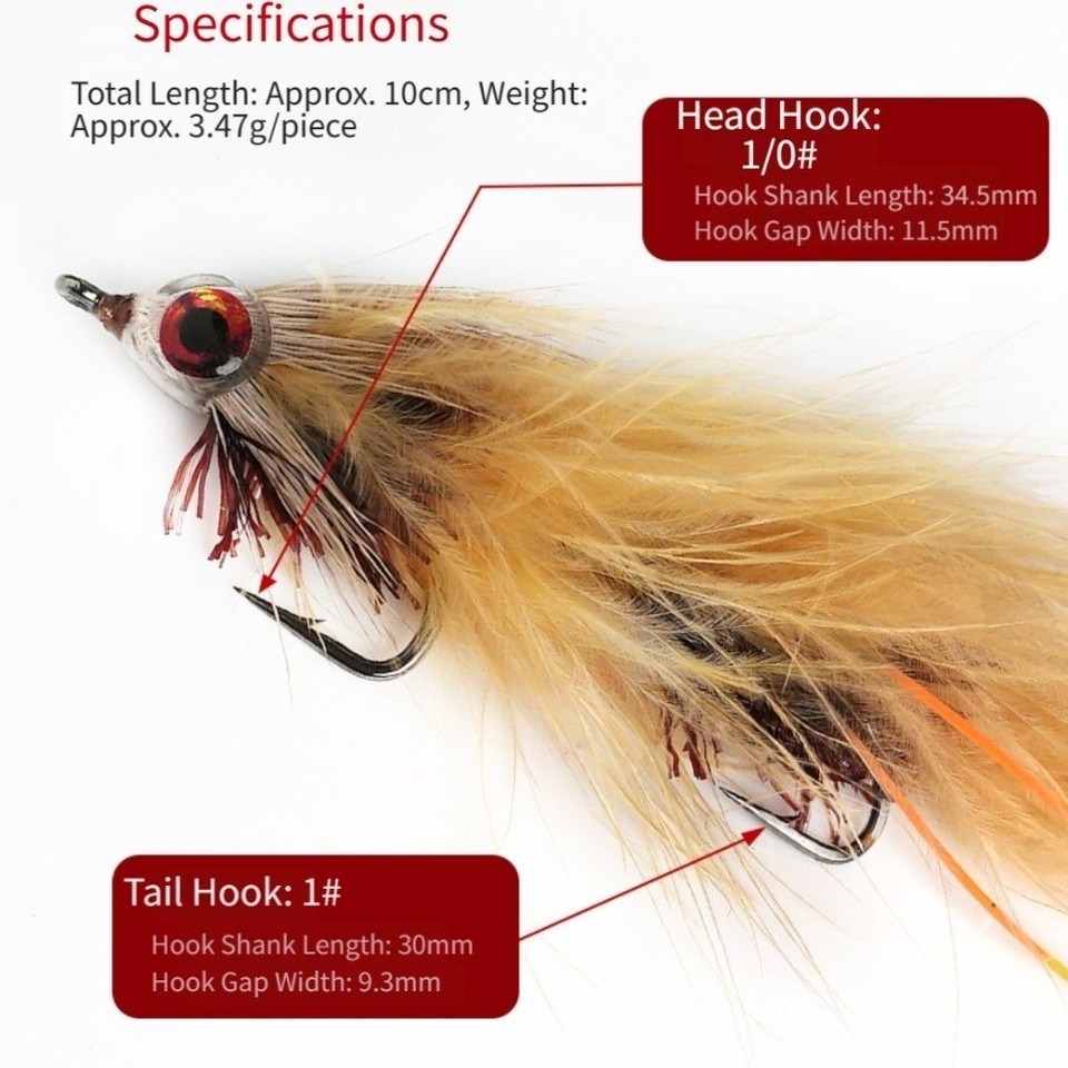 Natural Feather Streamer Fly Lure with Lifelike 3D Eyes for Freshwater ...