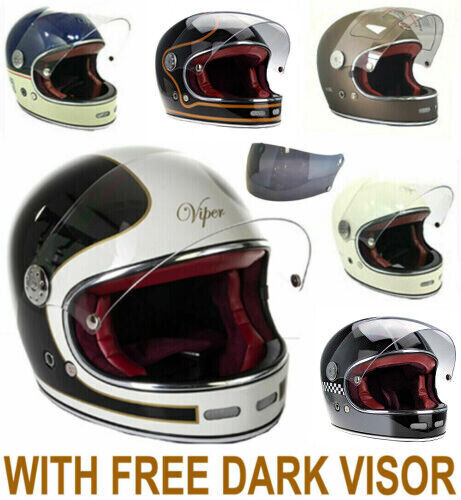 VIPER F656 RETRO VINTAGE 70's STYLE FIBREGLASS FULL FACE MOTORCYCLE ...