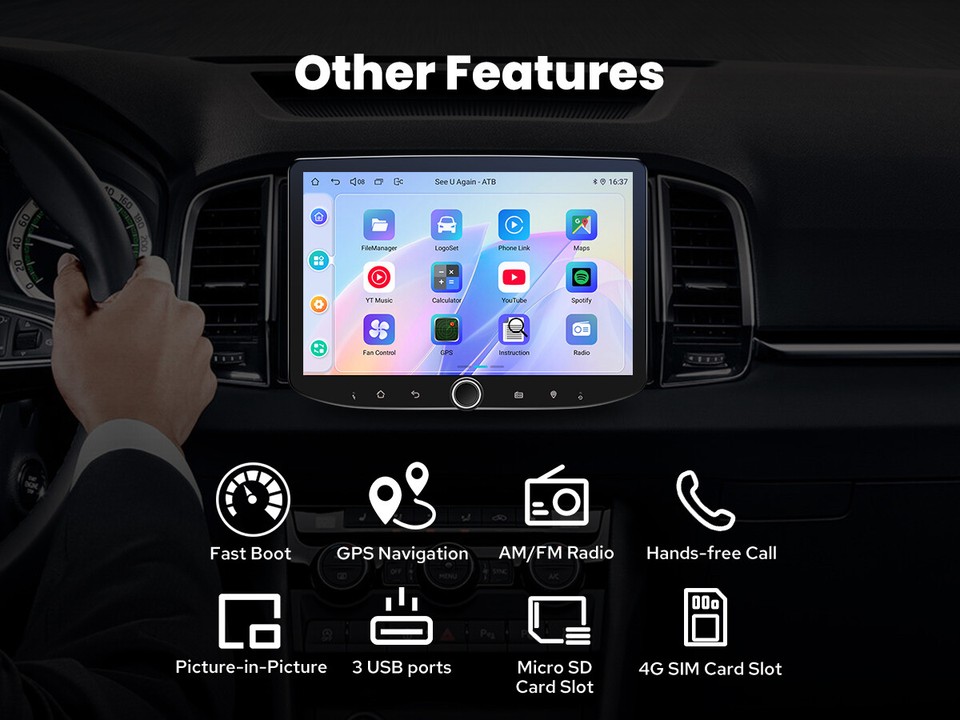 8+128G Android13 10.1” Single Din Android Auto Apple CarPlay Head Unit ...