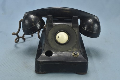 Antique WESTERN ELECTRIC NO DIAL BLACK BUSINESS TELEPHONE CLOTH CORD ...