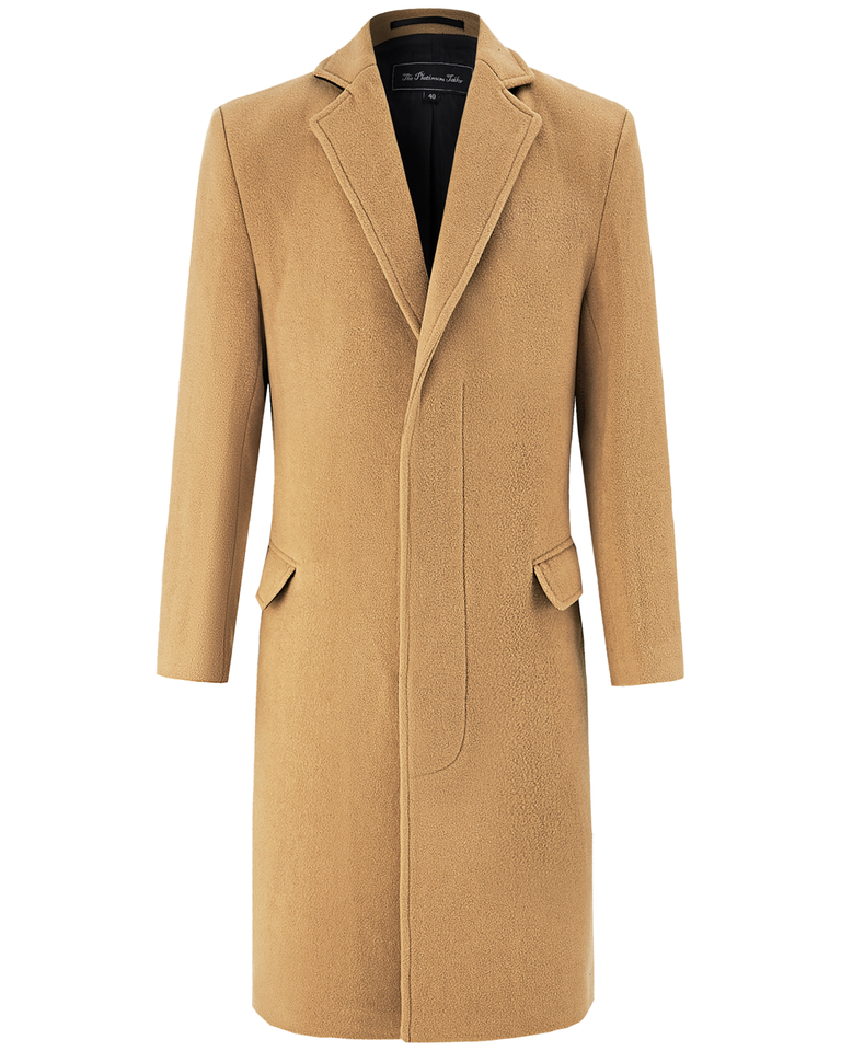 Mens Camel Wool Cashmere Bond Overcoat Long Winter Coat Covert Jacket ...