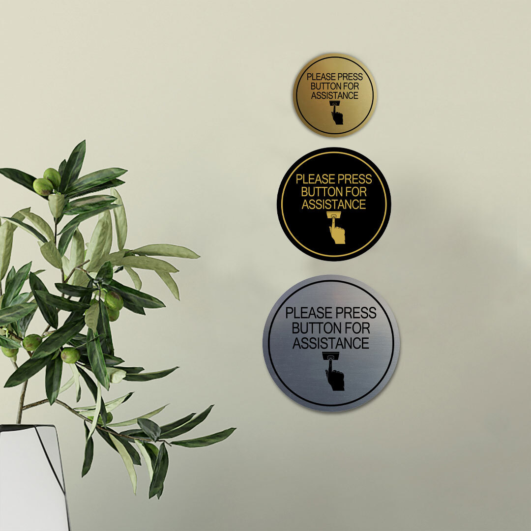 Circle Please Press Button For Assistance (hand on button) Wall or Door ...