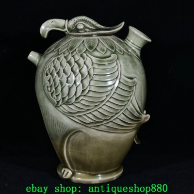 10.2''Old Tang Dynasty Yue Kiln Porcelain Eagle Hawk Falcon Bird Head ...