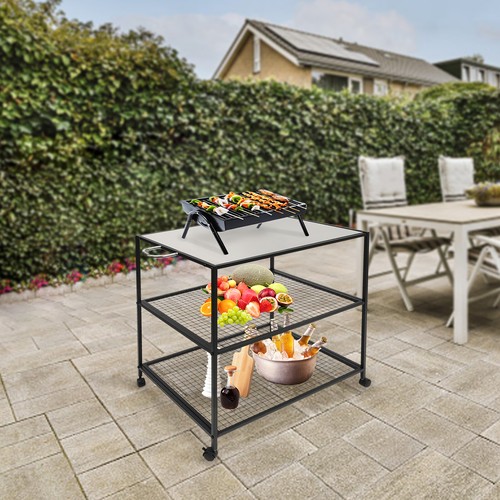 3-Tier Stainless Steel Movable Cart Table BBQ Grilling Food Preparation ...