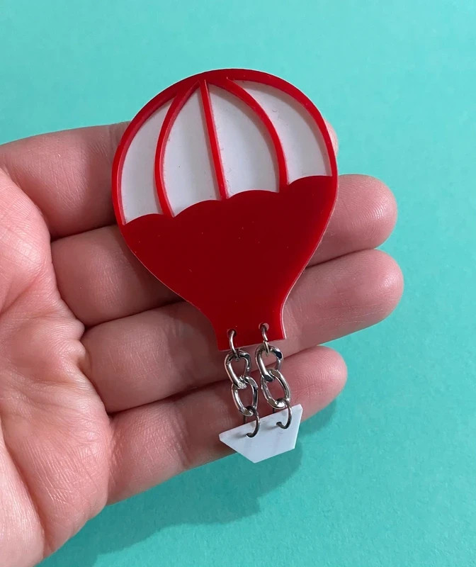 Acrylic Laser Cut Plastic Hot Air Balloon Brooch, Red & White With ...