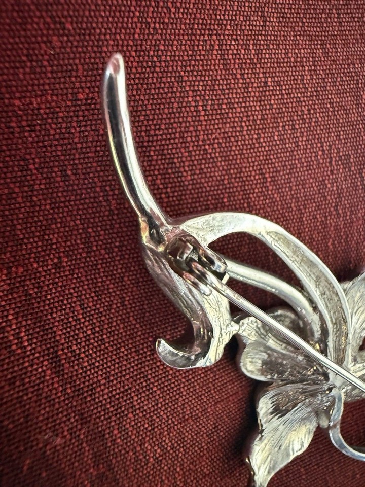 Vintage Pink Rhinestone Flower Brooch Pin Open Back Silver Color Pink ...