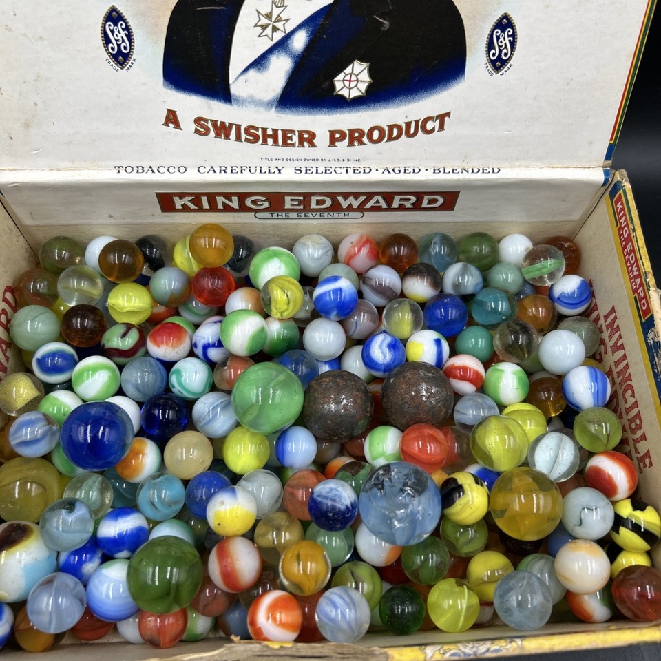 Vintage Marble Lot -in King Edward Seventh Cigar Box Peltier Mix Estate ...