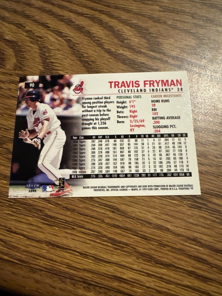 1999 Fleer Tradition - Travis Fryman #90 Cleveland Indians | eBay