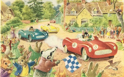 Vintage Postcard - The Motor Race by Racey Helps - Anthropomorphic ...