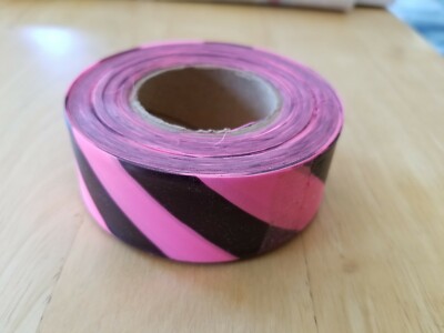 Pink and Black Safety Stripe Survey Flagging Tape 1-1/4" Plastic Ribbon ...