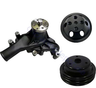 Black Small Block Chevy SBC 350 Long Water Pump 2 Groove Crankshaft ...