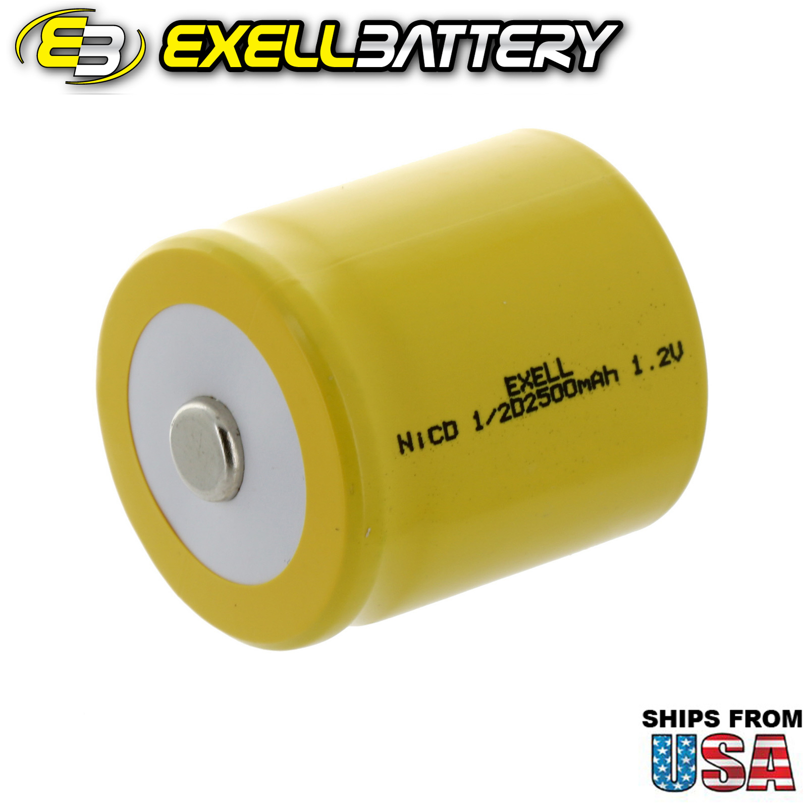 Exell 1/2D Size 1.2V 2500mAh NiCD Button Top Rechargeable Battery | eBay