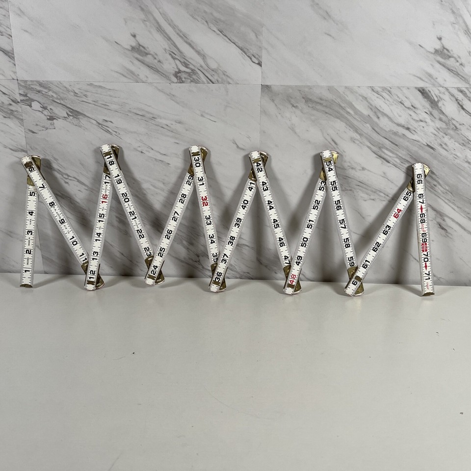 Vintage 72" Lufkin No. 066F Red End Wooden Folding Ruler Extension Rule ...