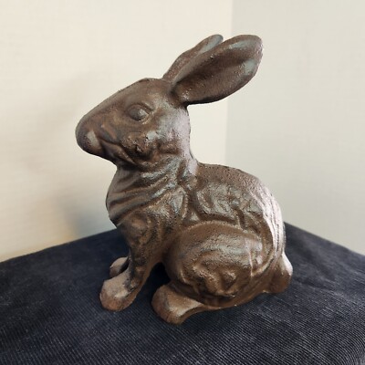 Cast Iron Bunny Rabbit Easter Garden Statute Rustic Home Decor Country ...
