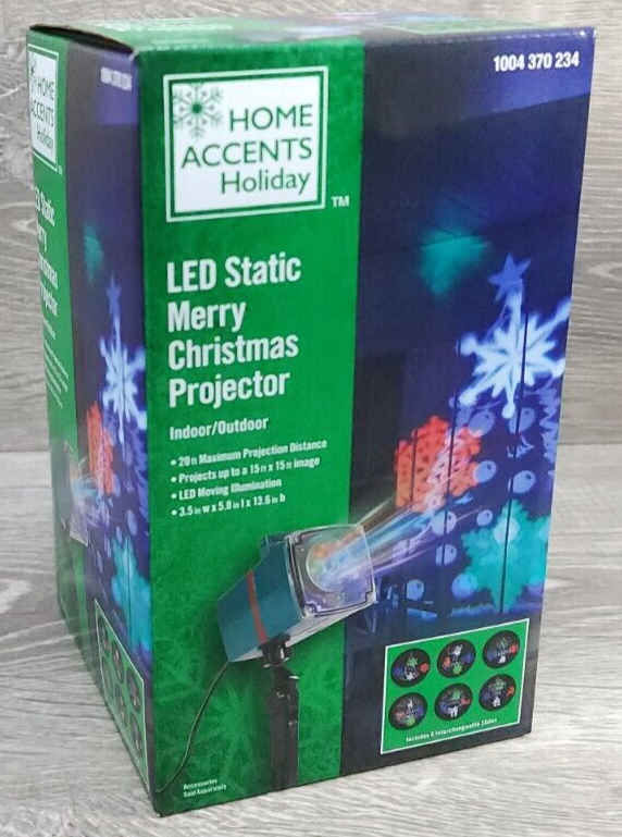 NEW HOME ACCENTS STATIC MERRY CHRISTMAS LED PROJECTOR 6 INTERCHANGEABLE ...