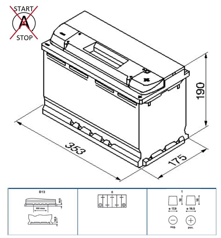 Car Battery G3 Varta 019 800A 95Ah 4Yr Warranty 353x175x190 Blue ...