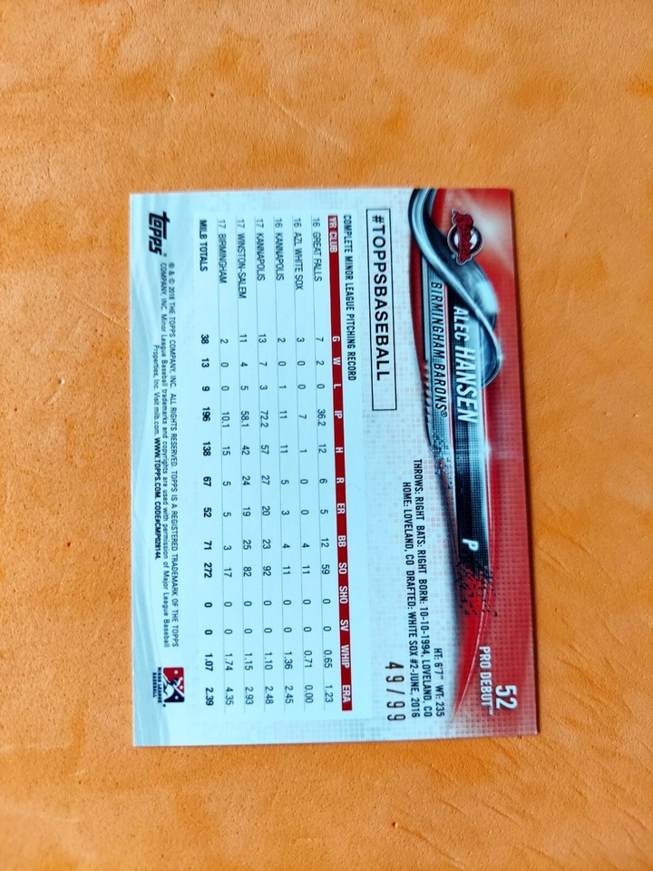 2019 Topps Pro Debut - Green #158 Alec Hansen /99 Rookie | eBay