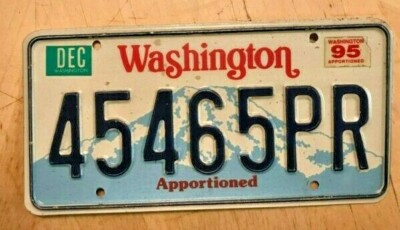 1995 WASHINGTON APPORTIONED PRO RATE SEMI TRL LICENSE PLATE " 45465 PR ...