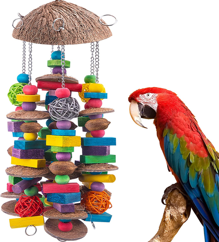 Large Bird Parrot Toys, Colorful Wooden Blocks Bird Chewing Toy Parrot ...