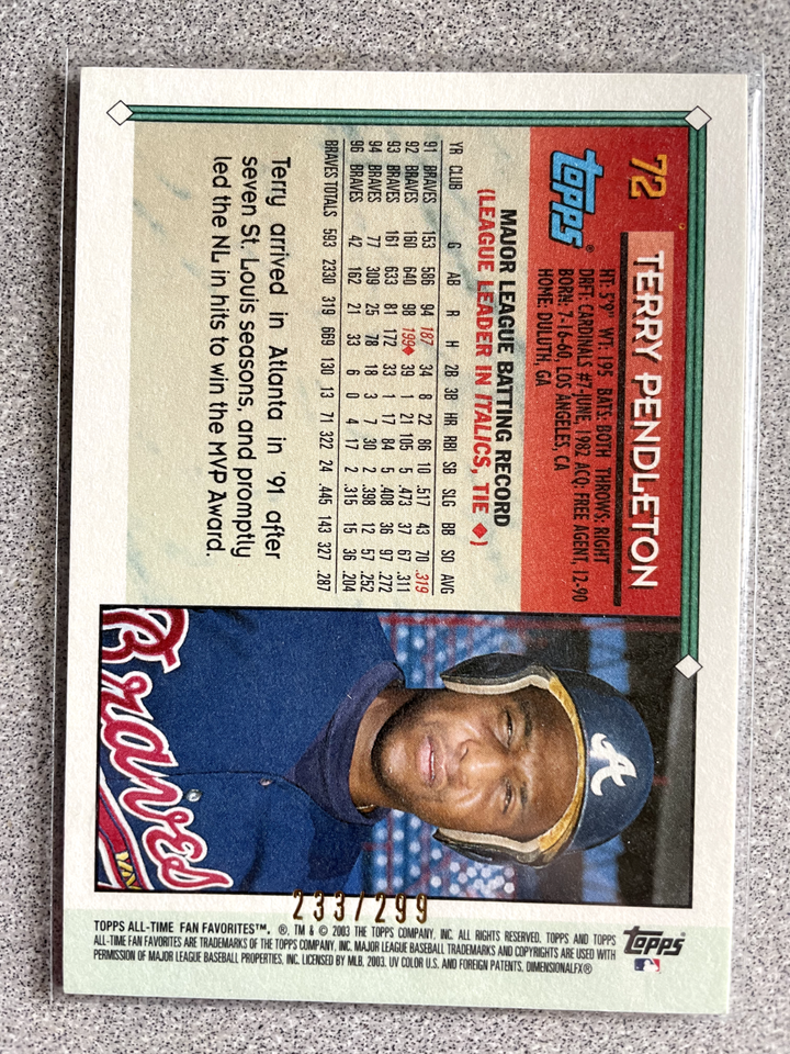 2003 Topps All-Time Fan Favorites Terry Pendleton Refractor Parallel ...