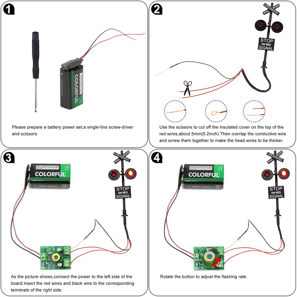 1 Lot HO Scale Railroad Crossing Signal Stop on Red 2 Leds Circuit ...