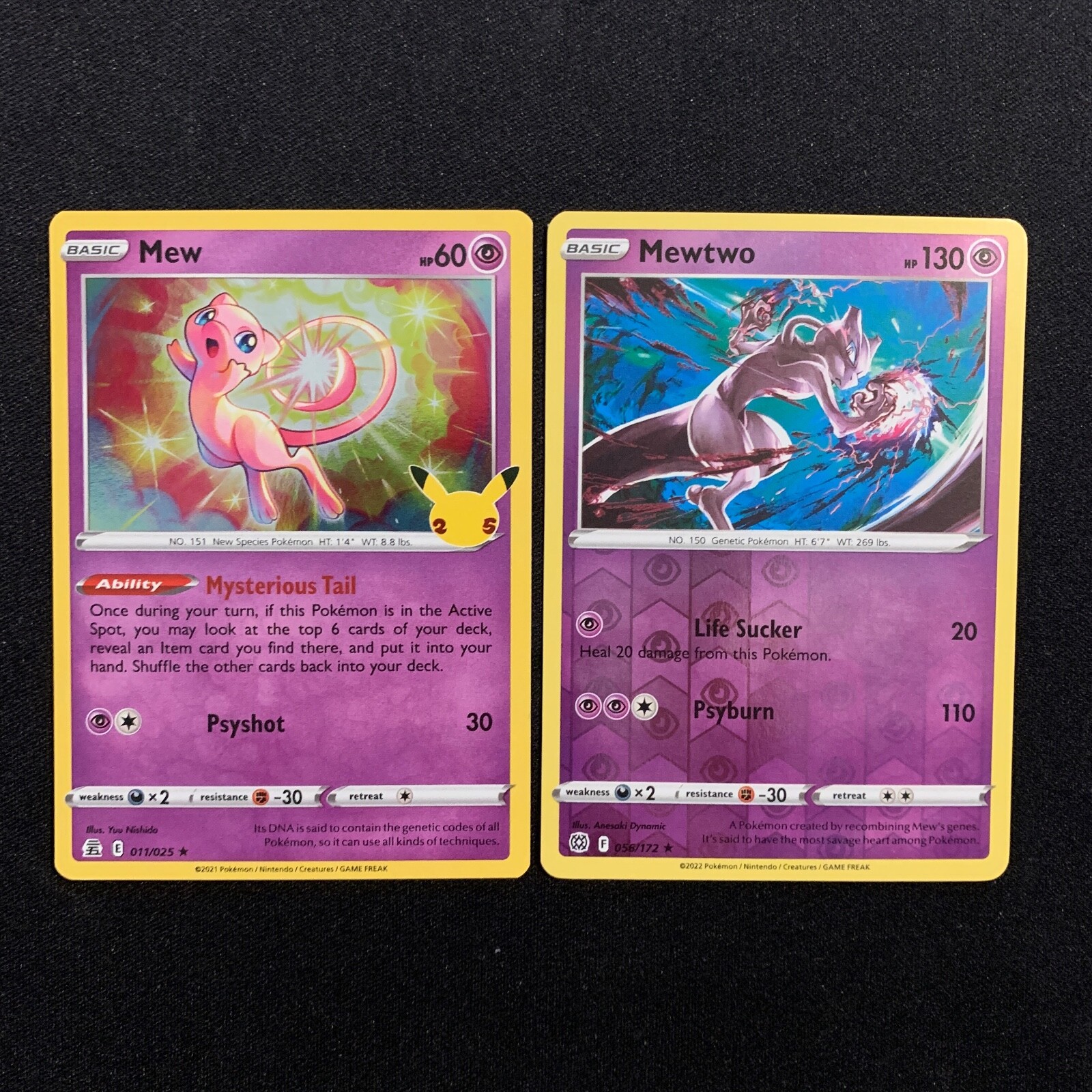 Mew Celebrations & Mewtwo Holo Rare/Reverse 2 Card Set - Pokemon TCG ...