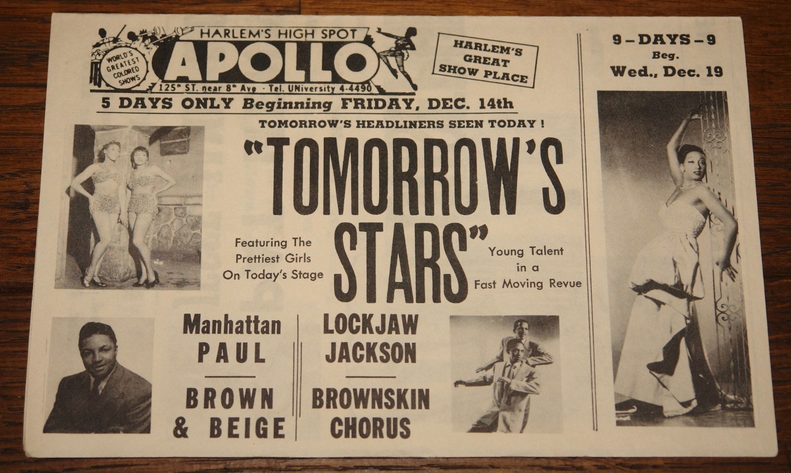 APOLLO THEATRE 1951 HANDBILL FLYER JOSEPHINE BAKER CAB CALLOWAY LOCKJAW ...
