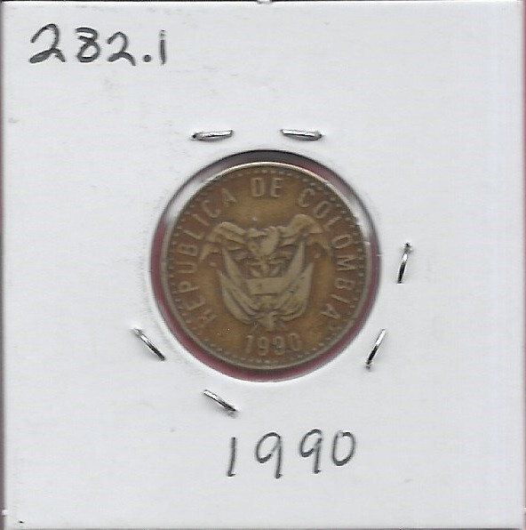 COLOMBIA 20 PESOS 1990 ARMS OF COLOMBIA CONTAINING THE MOTTO "Libertad ...