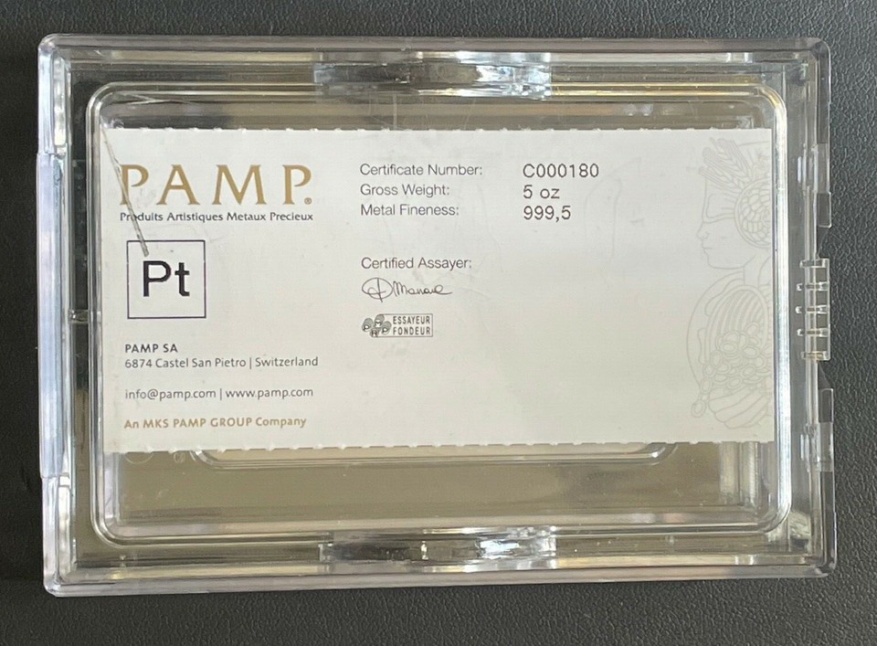 Lady Fortuna 5ozt Pamp Suisse Platinum Bar .9999 Fine, Plastic Case ...