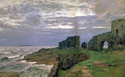 Oil painting great landscape Castle ruins by ocean Russian Shishkin ...